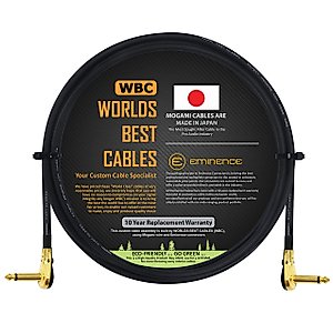 WORLDS BEST CABLES 2 Foot - Pedal, Effects, Patch, Instrument Cable Custom Made Made Using Mogami 2524 Wire and Eminence Gold Plated ¼ inch (6.35mm) R/A Pancake Type Connectors
