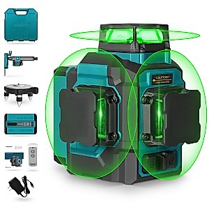 Takamine 3x360° 12 Lines Self Leveling Green Laser Level, 3D Cross Line for Construction/Picture Hanging with Removable Li-ion Battery, Remote Controller, Magnetic Rotating Stand and Hard Case