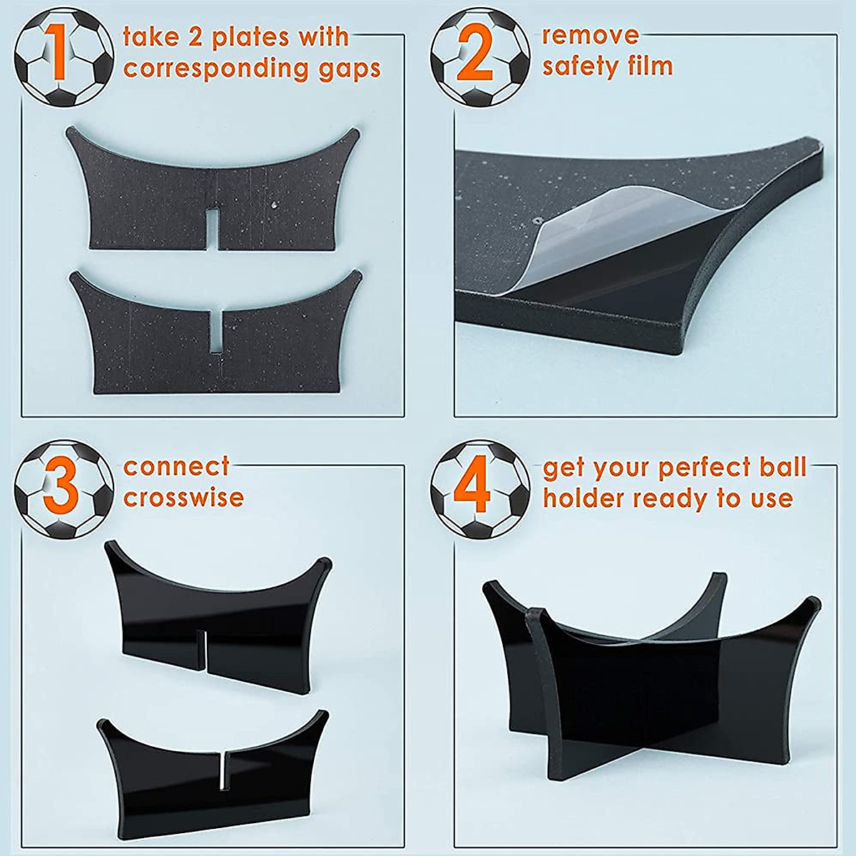 Vokoly 2pcs Acrylic Ball Display Stand - Holds Football Basketball Volleyball Soccer or Bowling Ball - Black Display Stand or Holder (SA49B-2)