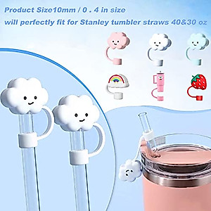 GLBEAR Straw Cover for Stanley Cup,6Pcs Cloud Straw Covers Compatible with Stanley 30&40 Oz Tumbler with Handle,Silicone Straw Topper for Stanley Cups (Straw Covers Cap 6 PCS)