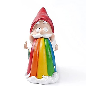 UDDDSR Garden Gnome Statue, Gnome are Throwing up Rainbow in Your Garden, Funny Gnome Figurine with Solar Running Led for Patio Yard Art Decoration, Outdoor Lawn Ornaments, Garden Gift