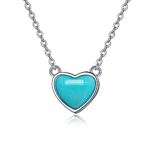 TANGPOET Dainty Turquoise Necklace for Women Sterling Silver Turquoise Heart Pendant Necklaces Blue Stone Jewelry Birthday Christmas Valentines Day Gift for Her