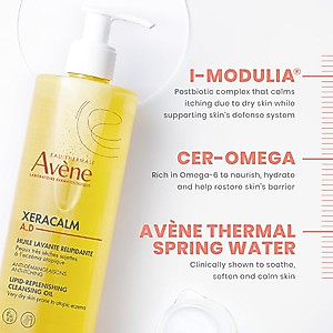 Avene XeraCalm A.D Lipid-Replenishing Cleansing Oil, Atopic Dermatitis, Eczema-Prone, Fragrance-Free, Pump, 13.5 Oz