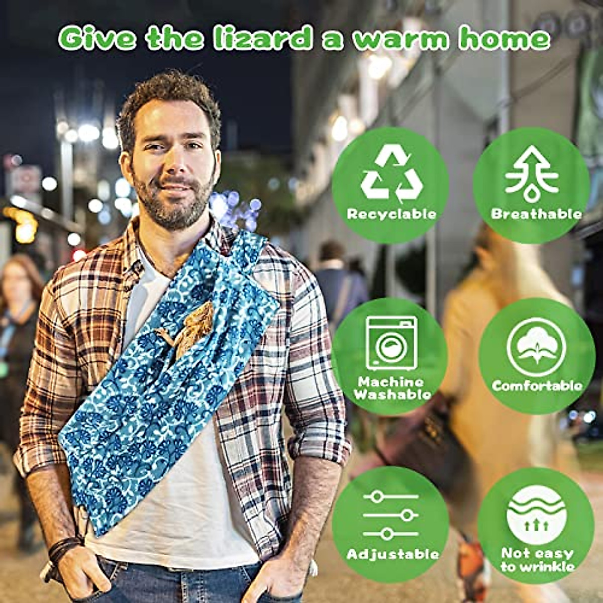 GSPNGFGI Adjustable Lizards Sling Carrier, Bearded Dragon Sling, Bearded Dragon Carrier with Harness for Lizards, Guinea Pig and Small Pets Reptile Carrier Safety Outdoor Walking