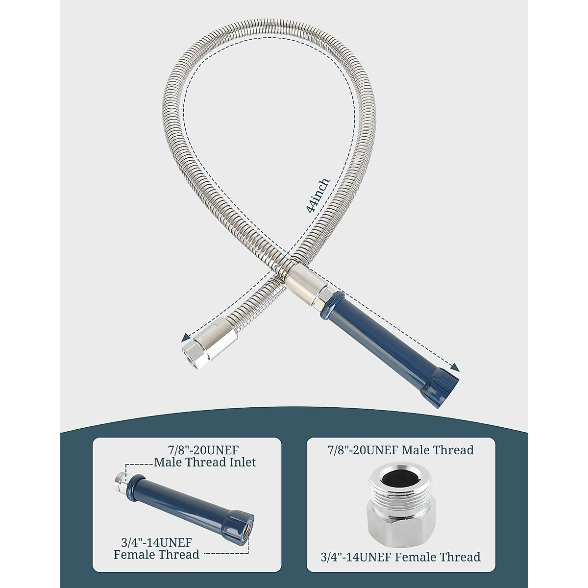 Phivan Commercial Sink Faucet Sprayer Hose with Heat Resistant Handle 44 Inch Pre-rinse Sprayer Hose for Kitchen Sink Faucets Stainless Steel Flexible Commercial Dish Spray Hose Parts