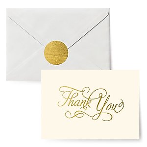 Designer Greetings Bulk Blank Thank You Cards for Any Occasion, Gold Foil Embossed Script (50 Foil-Embossed Thank-You Notes and Envelopes), White, (000-06919-001)