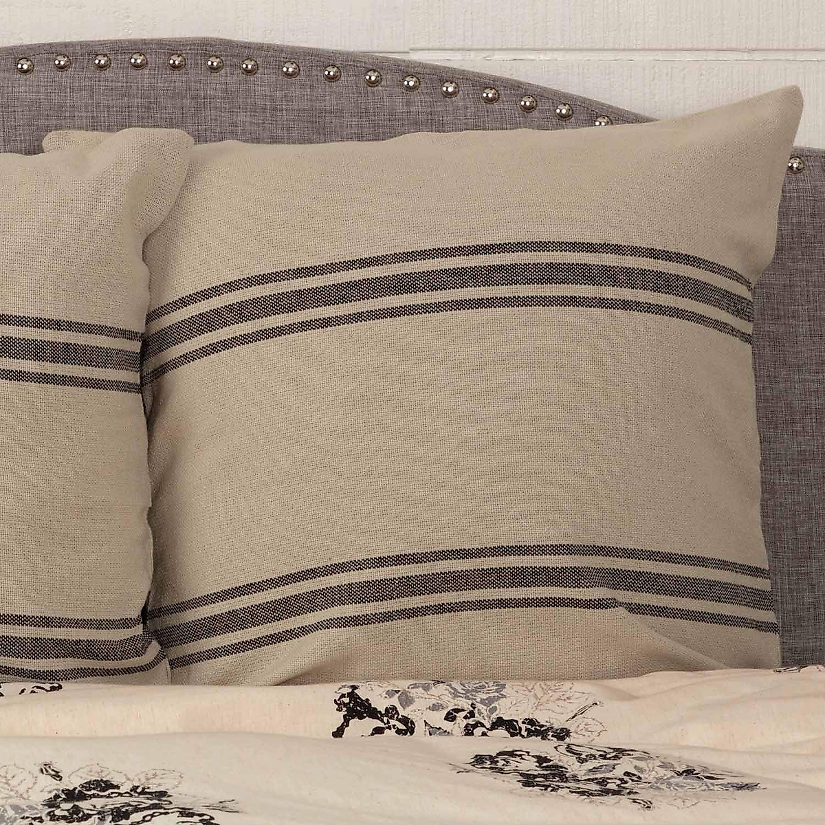 Piper Classics Mill House Stripe Black Chair Pad, 16" L x 16" W, Farmhouse Primitive Grain Sack Stripe Fabric Stuffed Chair Cushion, Beige & Black