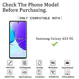 KATIN [2-Pack] Screen Protector for Samsung Galaxy A53 5G Tempered Glass, Support Fingerprint Reader, Anti Scratch, 9H Hardness, Case Friendly