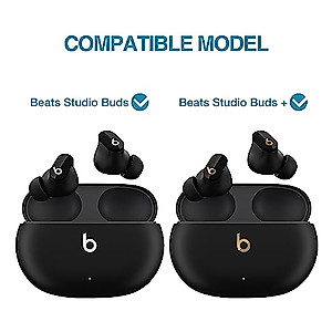 SURITCH Case for Beats Studio Buds 2021, Studio Buds+ Plus 2023 Protective Case Cover with Carabiner Keychain, Skin-Friendly TPU Shockproof Protector for Earbuds Charging Case Accessories, Black