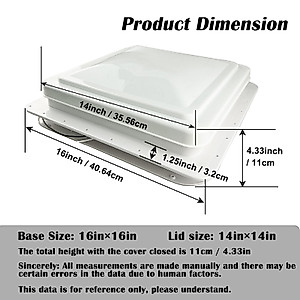 caqeg 14" RV Roof Vent for Camper Trailer Universal White Lid Roof Vent with 12V RV Vent Fan 6" Blades White lid Inner for Garnish Ring