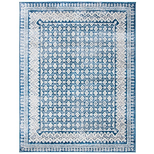 SAFAVIEH Brentwood Collection 8' x 10' Navy / Beige BNT899N Traditional Oriental Distressed Non-Shedding Living Room Bedroom Dining Home Office Area Rug