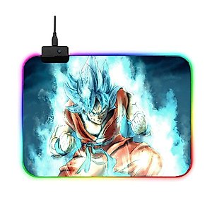 RGB Blue Super Sayan god Gaming Mouse Pad Large Color LED Lighting Wired USB 13.8 x 9.8 Inches for Gamer