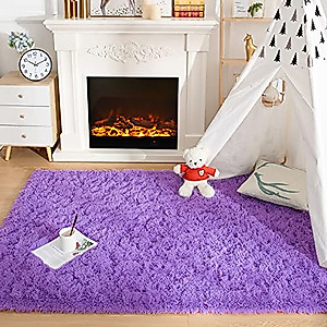 Terrug Super Soft Shaggy Fluffy Rugs for Kids Room, Home Decor Area Rugs 4x6 Feet for Bedroom, Cute Plush Rugs for Girls Bedroom Dorm, Non-Slip Carpet for Living Room (4X6 Feet, Purple)