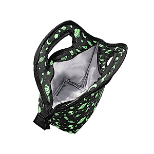 HEOEH Green Alien UFO Moon Lunch Bag Cooler Tote Bag Insulated Zipper Lunch Boxes Handbag for Outdoors School Office
