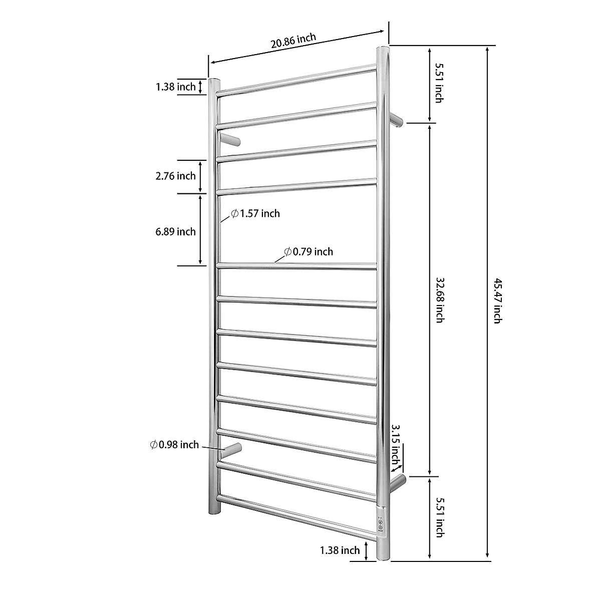 KEG Towel Warmer Wall Mounted with Built-in Timer 12 Bars Electric Stainless Steel Heated Towel Racks for Bathroom, Hot Plug-in Bath Towel Heater Polish Chrome