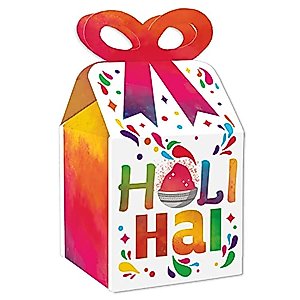 Big Dot of Happiness Holi Hai - Square Favor Gift Boxes - Festival of Colors Party Bow Boxes - Set of 12