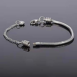 KunBead Heart Lobster Clasp Snake Chain Charm Adjustable Bracelets Compatible with Pandora Charms for Jewelry Making-6.7''