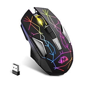FELICON Wireless Gaming Mouse, Rechargeable Silent Click Adjustable DPI Optical Computer Mice, 2.4Ghz Wireless Mouse with Colorful LED Backlit for Windows/Mac/Linux/PC/Laptop(Star Black)