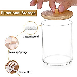Hipiwe Acrylic Qtip Holder Dispenser with Lid 4-Pack Clear Apothecary Jars Vanity Makeup Organizer Bathroom Accessories Storage Canisters for Cotton Ball Swab Round Pads Floss