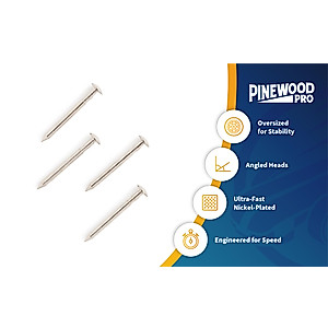 Pinewood Pro Derby Car Machined PRO Polished Speed Axles, Nickel-Plated with 2 Grooves and Angled Head minimizes Friction to get The Fastest axle (4 axles)