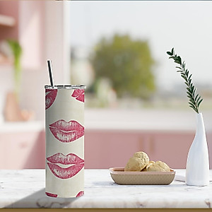 Medpol lipstick kisses valentines insulated tumblers coffee cup Gift，lipstick kisses valentines Drinking Glasses-Tea Cup-Coffee Mug tumbler with lid and straw 20 oz insulated tumbler cups