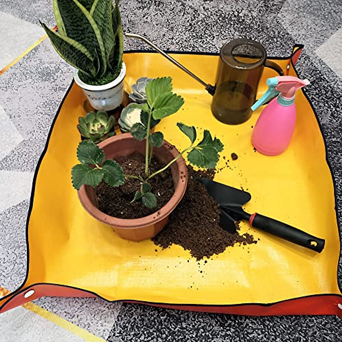 SisBroo Waterproof Plant Repotting Mat Indoor Gardening Mat, Foldable Indoor Plants Succulent Potting Mat Indoor Plant Mat Portable Garden Mat-26.8" x 26.8"(Orange)