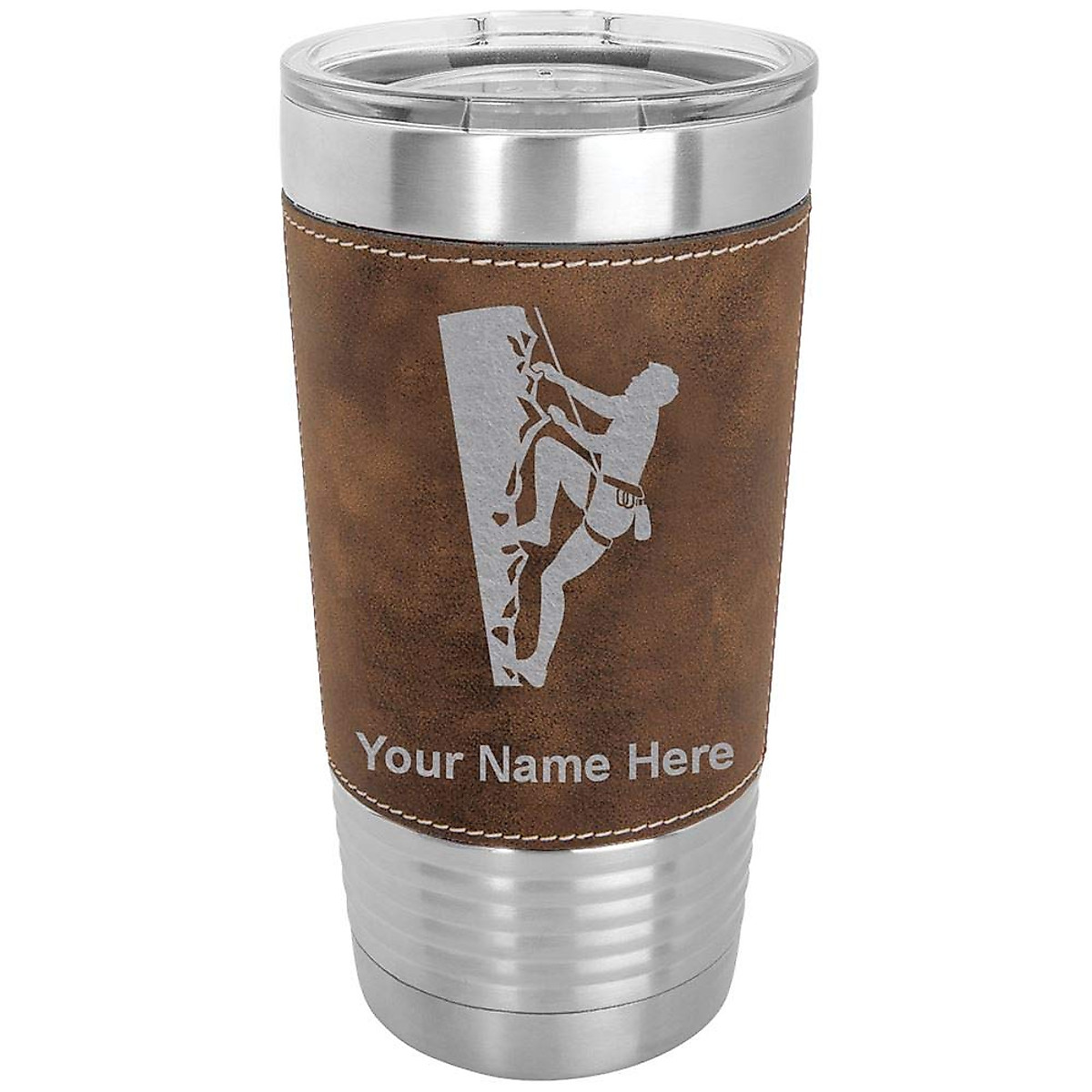 LaserGram 20oz Vacuum Insulated Tumbler Mug, Rock Climber, Personalized Engraving Included (Faux Leather, Rustic)