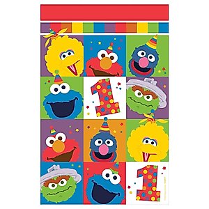amscan Sesame Street Elmo Turns One Plastic Table Cover - 54" x 96", 1 Pc