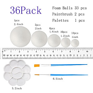 FFchuanhe 36Pack Craft Foam Balls Assorted Sizes (1-2.4 in), Foam Balls for Arts and Crafts, Christmas, School Craft Project and Holiday Party