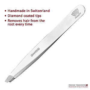 Professional Tweezers Diamond Slant Tip - Diamond Tip Tweezers for Men & Women - High Precision Design for Face, Eyebrow, Hair & Grooming - Stainless Steel Handmade Beauty Tool