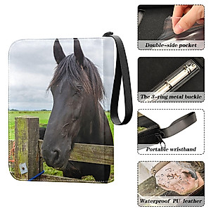 PYBUG Horse Trading Card Binder with Nylon Strap 4-Pocket Waterproof PU Leather Card Collection Binder for 400 Cards Sturdy Card Holder Folders for Game Cards,Sports Cards