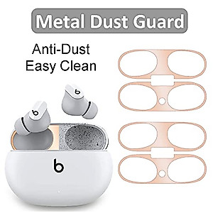 Dust Guard Ear Tips Kit Compatible with Beats Studio Buds, 2 Ultra Thin Dust Proof Metallic Stickers Cover and 6 Pairs Replacement Eartips Compatible with Beats Studio Buds - S/M/L Rose Gold