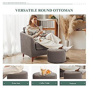 COLAMY Sherpa Accent Chair with Storage Ottoman Set, Upholstered Arm Chair with Footrest, Modern Living Room Chair with Back Pillow and Wooden Legs for Bedroom, Corner, Reading Nook, Brown