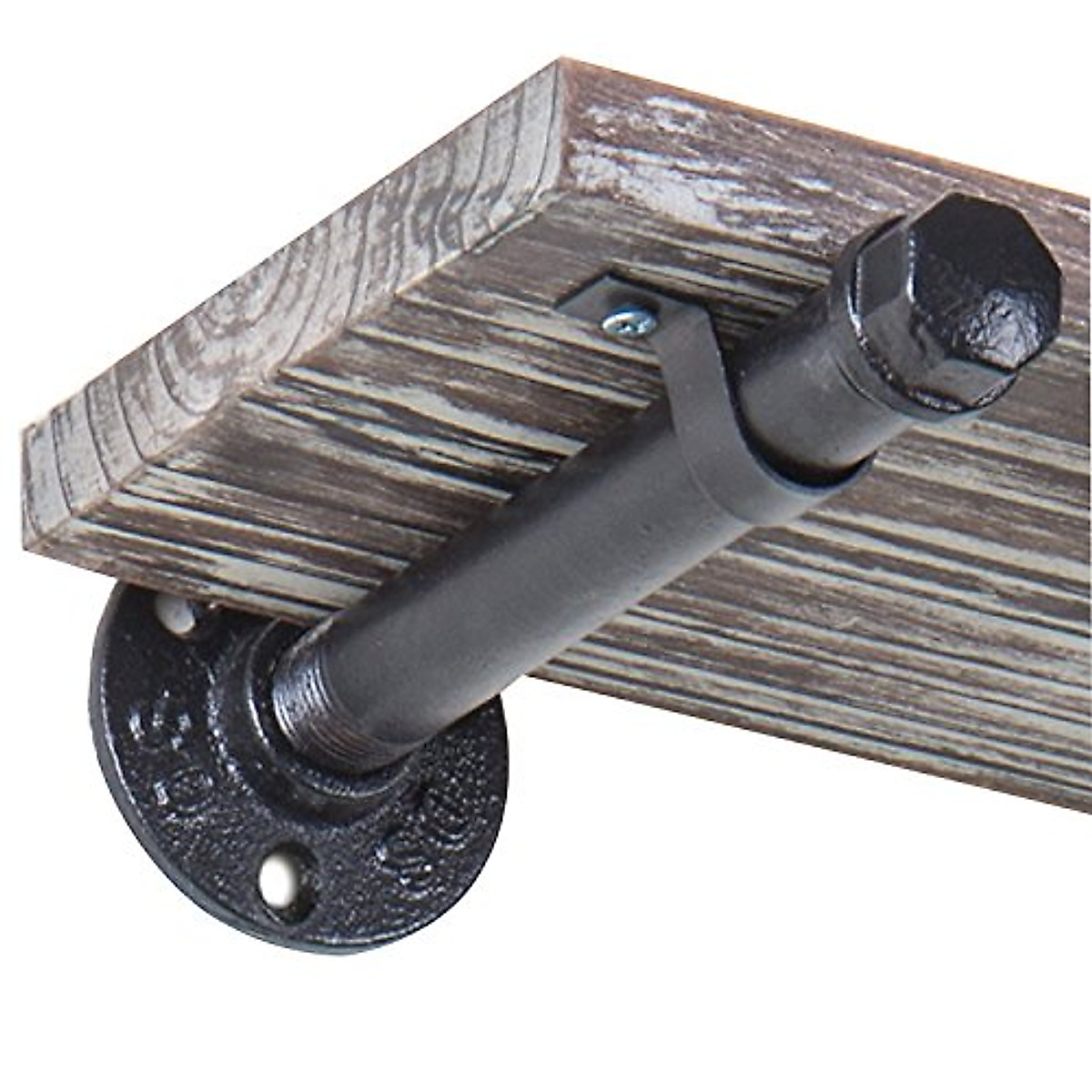 MyGift 24-Inch Wall Monunted Industrial Pipe & Rustic Torched Wood Floating Shelves, Set of 2