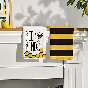 Artoid Mode Cute Bee Happy Bee Kind Summer Kitchen Towels, 18 x 26 Inch Holiday Spring Ultra Absorbent Drying Cloth Dish Towels for Cooking Baking Set of 4