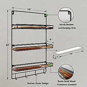 Oxendon Black Floating Shelves for Wall Decor, Rustic Wood Bathroom Shelves Wall Mounted Hanging Shelf with Hooks Easy Hang 3 Teir Wall Shelf Unit