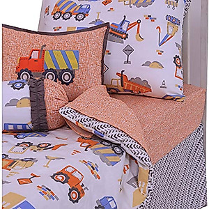 Bacati Construction Multicolor Boys Cotton 4 Piece Toddler Bedding Set 100 Percent Cotton Includes Reversible Comforter, Fitted Sheet, Top Sheet, and Pillow Case for Boys