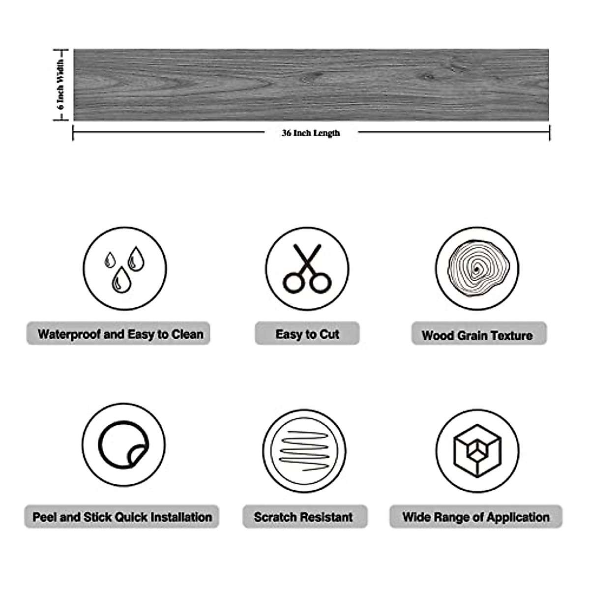 CHIHUT 36 Pack Bathroom Floor Tiles Peel and Stick Waterproof Laminate Flooring Planks 6''x36'' Removable Wood Vinyl Plank Flooring Self Adhesive Vinyl Tile for Living Room Bedroom Kitchen RV DIY