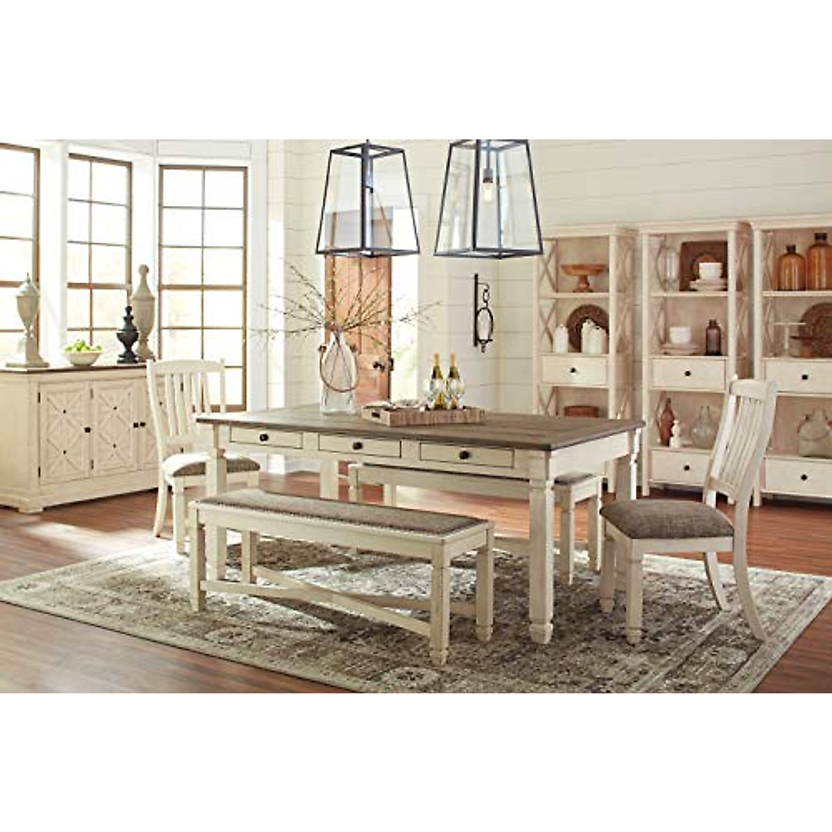 Signature Design by Ashley Bolanburg Farmhouse Dining Table with Drawers, Seats up to 6, Whitewash
