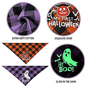 VMPETV 2 Pack Dog Halloween Bandana Glow in The Dark, Fall Dog Bandana Fluorescent Halloween Costumes for Dogs Pumpkin Ghost Scarf Bibs Accessories for Small Medium Large Pets Cats