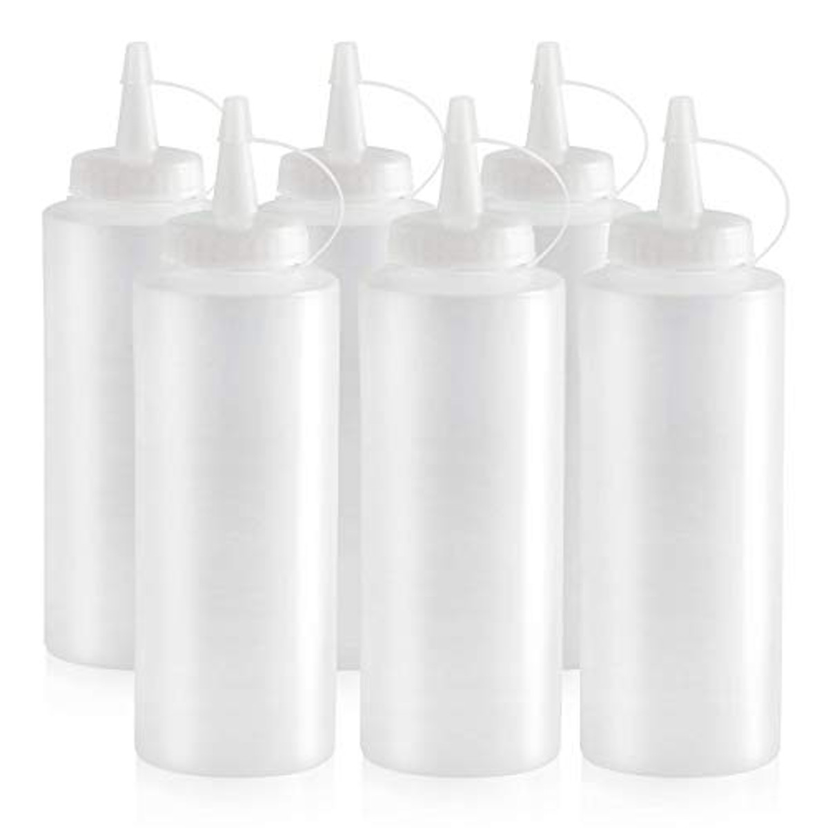New Star Foodservice 26146 Squeeze Bottles, Plastic, 12 oz, Clear, Pack of 6
