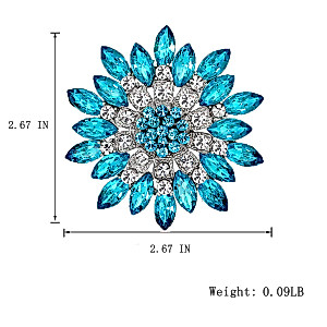 Austrian Crystal Geometry Flower Brooch Pins Wedding Brooches Bouquet Jewelry Accessories for Women, Light Blue 2