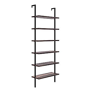 Nathan James Theo 6-Shelf Tall Bookcase, Wall Mount Bookshelf with Natural Wood Finish and Industrial Metal Frame, Nutmeg/Matte Black