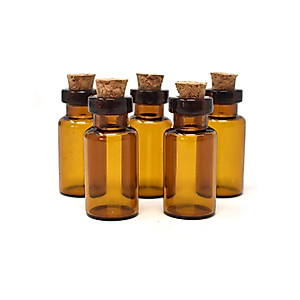 Homeford Tinted Medium Glass Containers with Cork Lid, 1-3/8-Inch, 5-Count