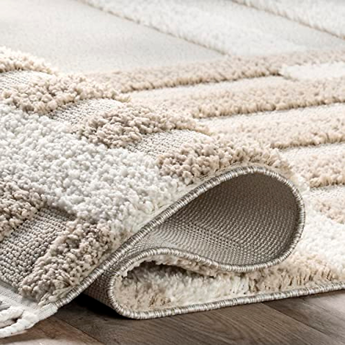 nuLOOM Cordelia Fragmented Stripes Tasseled Area Rug, 5' x 7' 6", Ivory