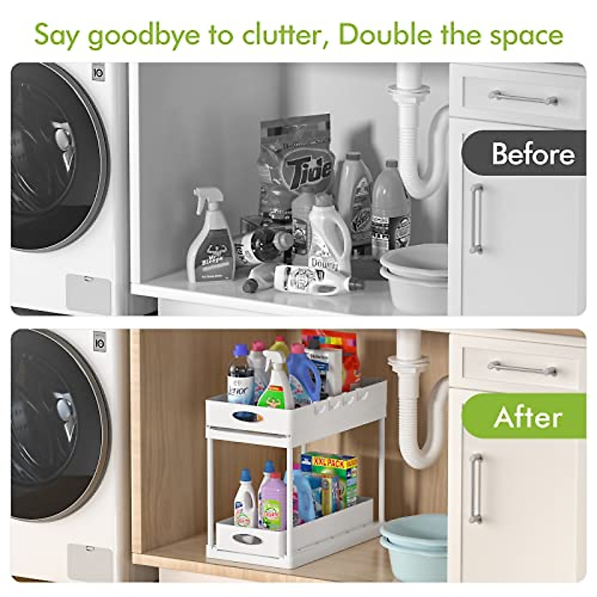 Avaspot Double Sliding Cabinet Organizer Drawer, Under Sink Organizers and Storage 2 Tier Easy Access Slide Out Cabinet Organizer, Bathroom Organizer Under Sink Cabinet Kitchen Organizers and Storage