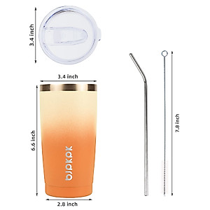 BJPKPK Tumbler with Lid and Straw, 20 oz Stainless Steel Vacuum Insulated Color Block Tumblers, Double Wall Ice Coffee Thermal Cup Travel Mug,Coral