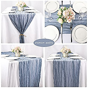 12 Pack 10Ft Cheesecloth Table Runner 35x120 Inch Boho Gauze Table Runner Rustic Cheese Cloth Long Table Runner Romantic Table Runner for Wedding Bridal Shower Birthday Party Table Decor (Dusty Blue)