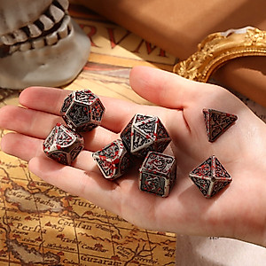Halloween Dice Set Bloodstained Metal Polyhedral Gaming Dice Set Engraved Skeleton Dice for Tabletop Role Playing Games Dungeons and Dragons