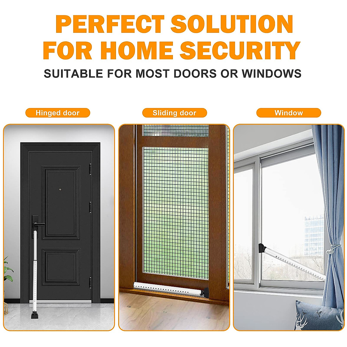 JIAN BOLAND Door Security Bar& Sliding Door Security Bar- Heavy Duty Home Security Door Stop Hotel & Apartment Security Security Upgrade-Adjustable